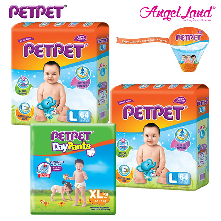 PETPET Tape Diaper Mega L64(2packs) + DayPants Diaper Mega XL56(1pack ...