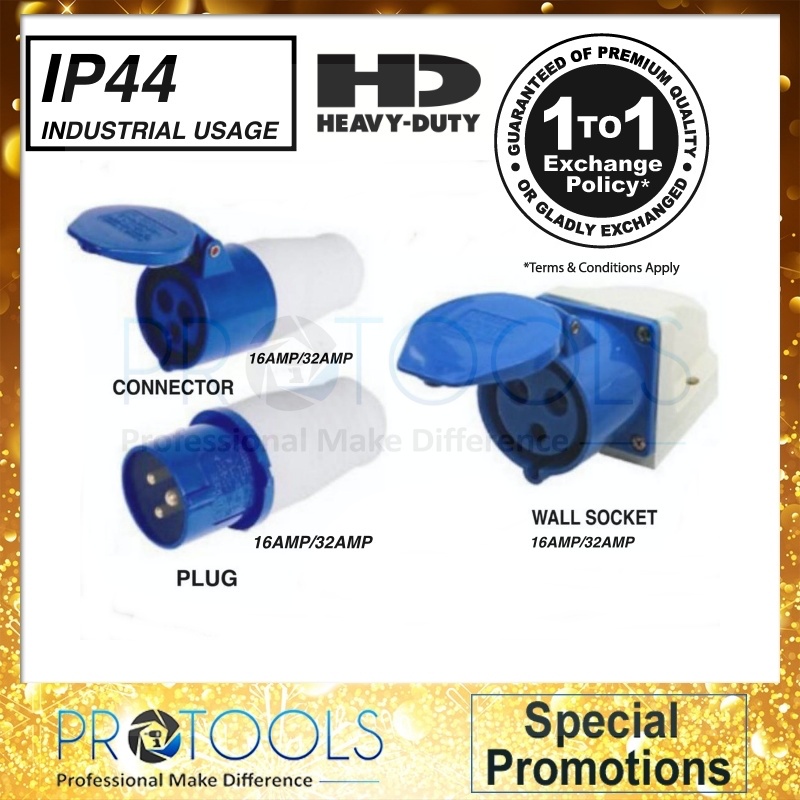 PROTOOLS 240V 16A&32A 3 Pin Industrial Site Plug And Sockets Male ...