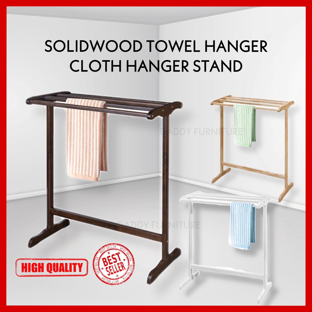 Wooden Towel Rack Simple Solid Wood Hanger Rack Stand Rak Penyidai Rak ...