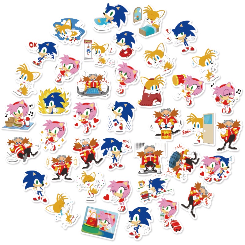 40 pcs Sonic The Hedgehog Cartoon Waterproof Scrapbook Stickers ...
