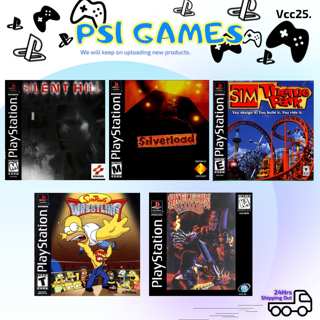 PS1 Games *Silent Hill/Silverload/Sim Theme Park/Simpsons/Skeleton ...