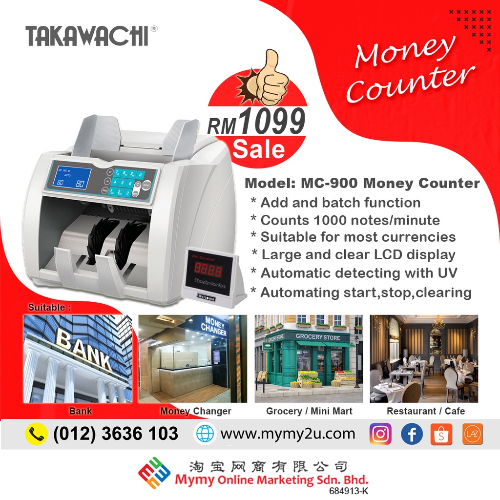 Takawachi Money Counter Bill Counter Bank Note Counter MC-900 | Shopee ...