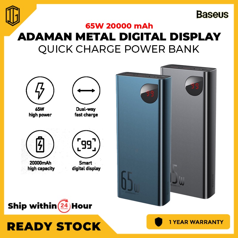 BASEUS Adaman 20000mAh 65W Metal Smart Digital Display Quick Charge Power Bank High Power Dual ...