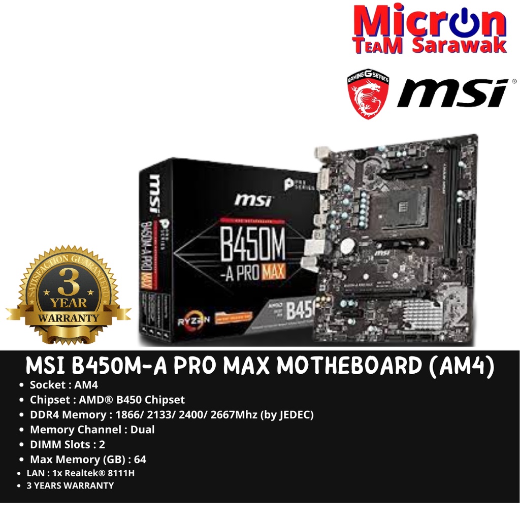 MSI B450M A PRO MAX Motherboard | Shopee Malaysia