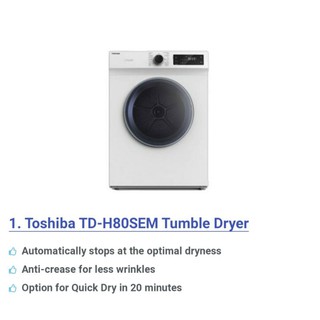 Toshiba 7KG SenseDry Tumble Dryer Machine Mesin Pengering TD-H80SEM TD ...