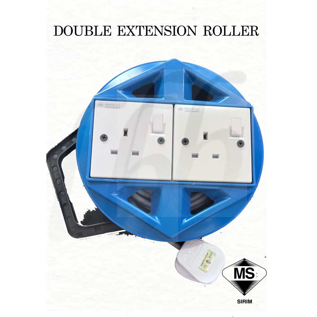 DOUBLE ROUND EXTENSION WIRE BOX POWER CABLE ROLLER TRAILING SOCKET PLUG ...