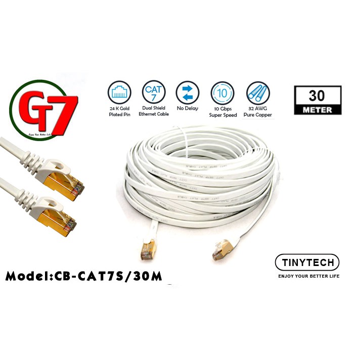 TINYTECH RJ45 UTP CAT7 FLAT 10GBPS LAN ETHERNET NETWORK CABLE 30M ...