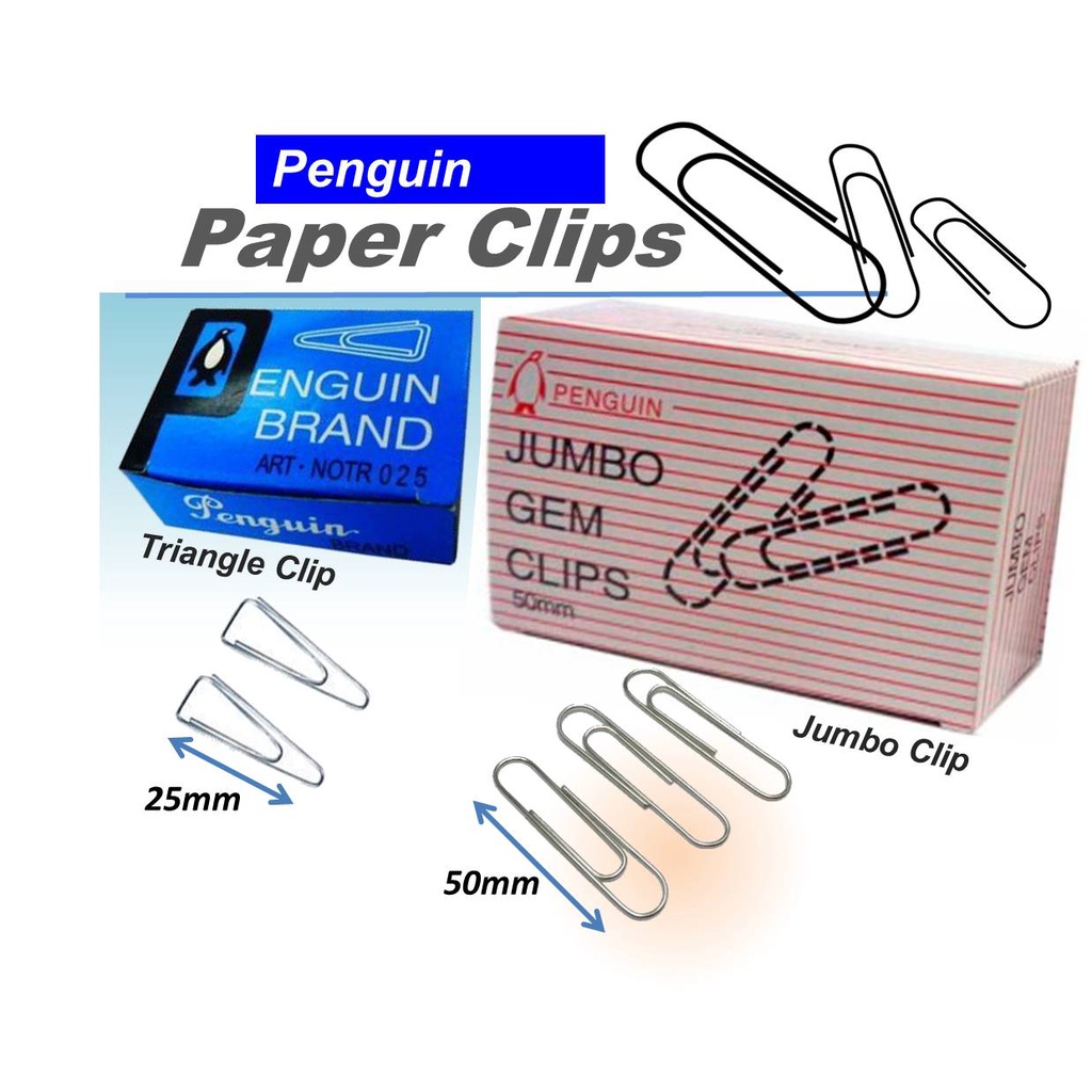 Penguin Paper Clips triangle 25mm jumbo 50mm (Klip kertas) | Shopee ...