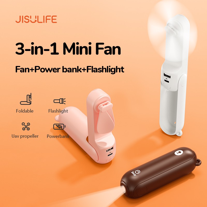 Jisulife Mini Fan 3 In 1 Portable Fan Usb Rechargeable 4800mah Battery
