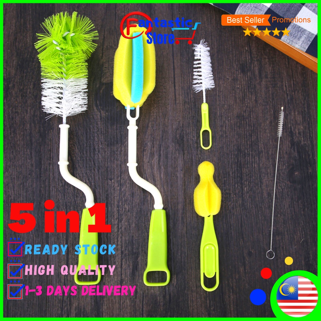 5 in 1 Baby Milk Bottle Feeding Sponge Brush Nipple Sponge Brush Berus ...