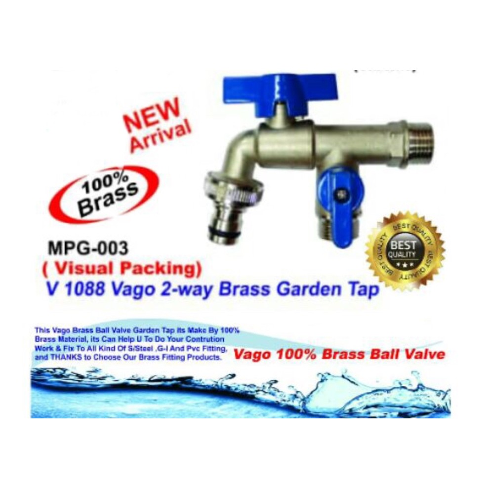 Vago V-1088 heavy duty 2 way tap (100% brass) with free gift seal tape ...