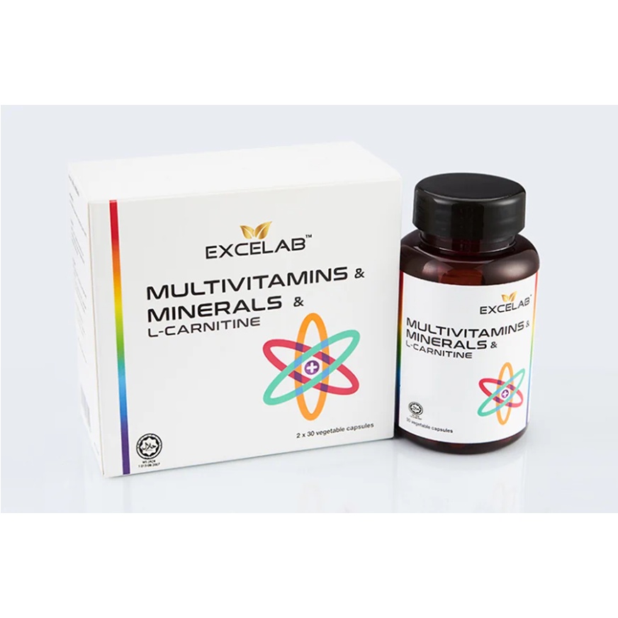 EXCELAB MULTIVITAMINS WITH MINERALS & L-CARNITINE (2x30 CAPSULES ...