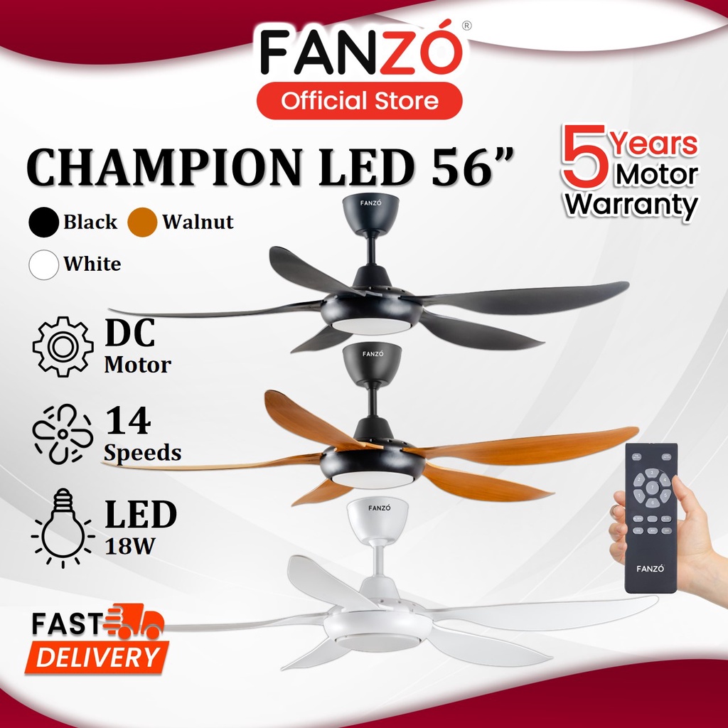 FANZO Champion LED 5 Blades DC Motor Ceiling Fan with Light 14 Speeds ...