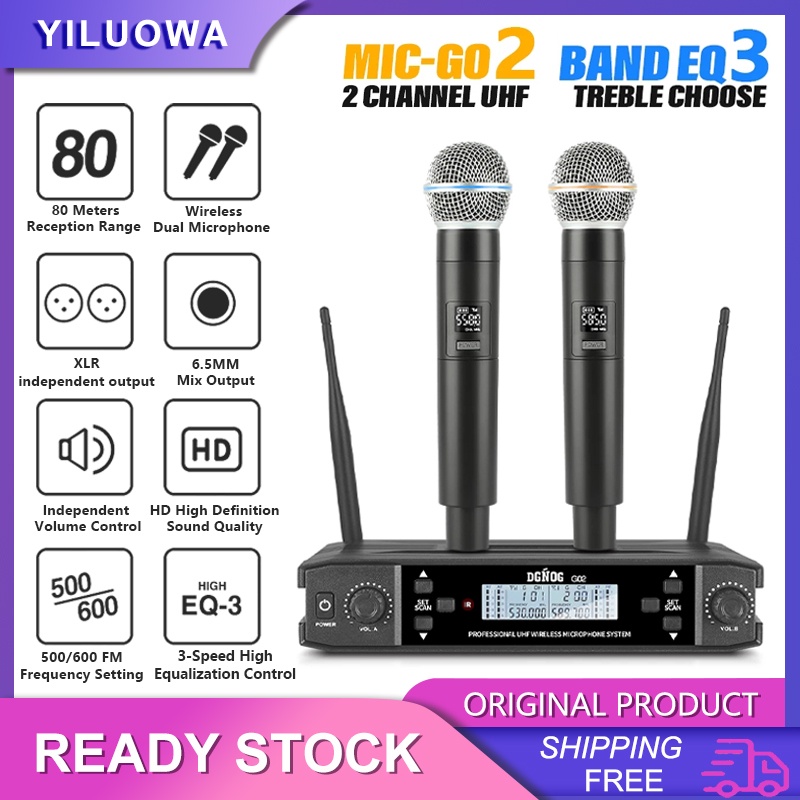 Dual Wireless Microphone for Karaoke UHF 2 Channel Wireless Microphone ...