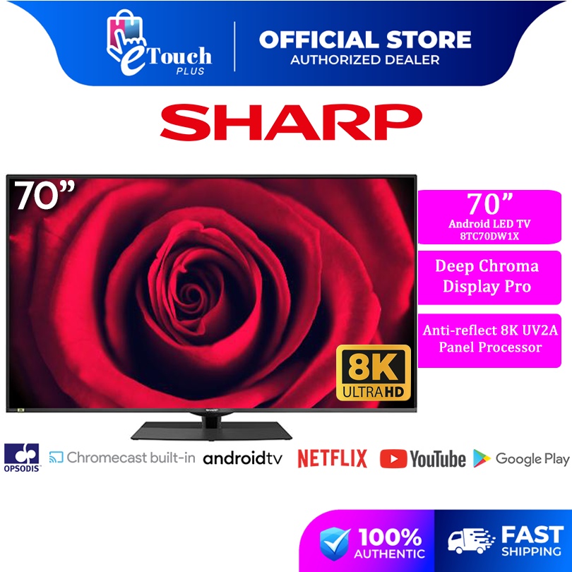 Sharp 8K UHD Android SMART TV (70 Inch) LED HDR10 Deep Chroma Pro ...