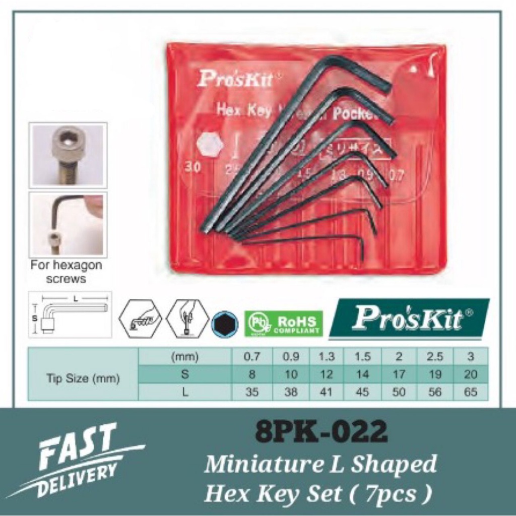 PROSKIT 7Pcs Miniature L Shaped Hex Key Set 8PK-022 (0.7-3mm) | Shopee ...