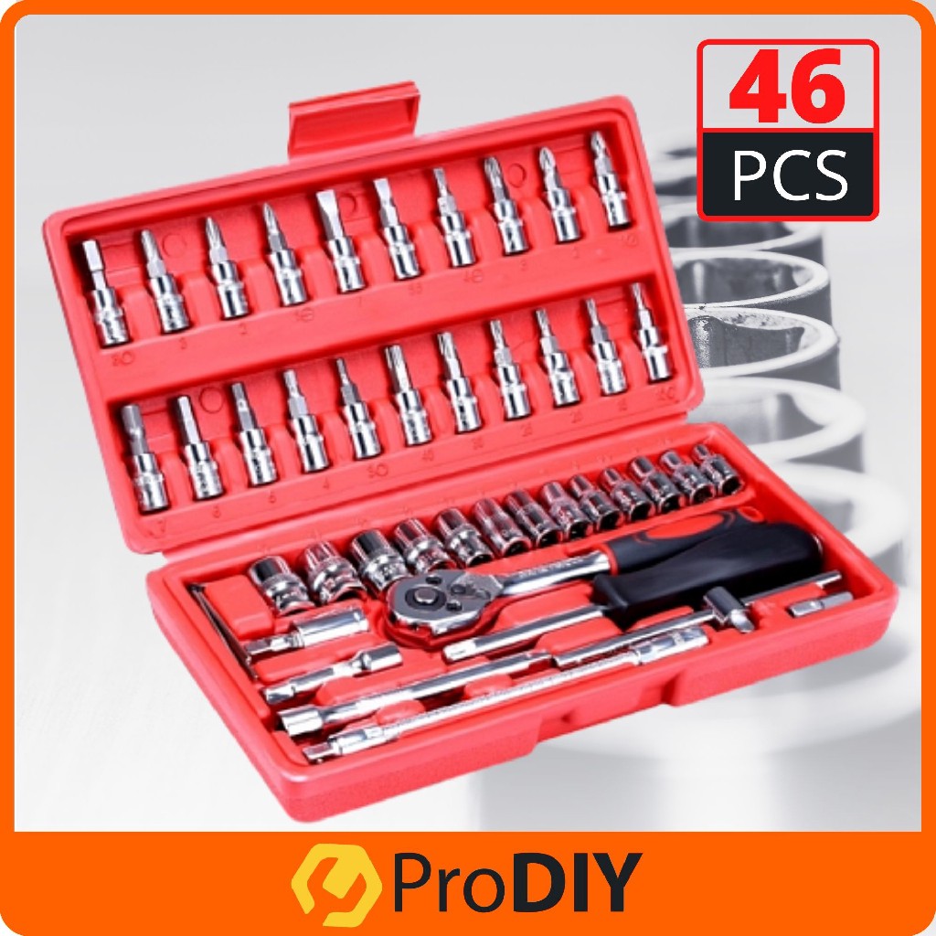PRO-MR6311 46Pcs 1/4 Inch Tools Screwdriver Box Socket Set Ratchet ...