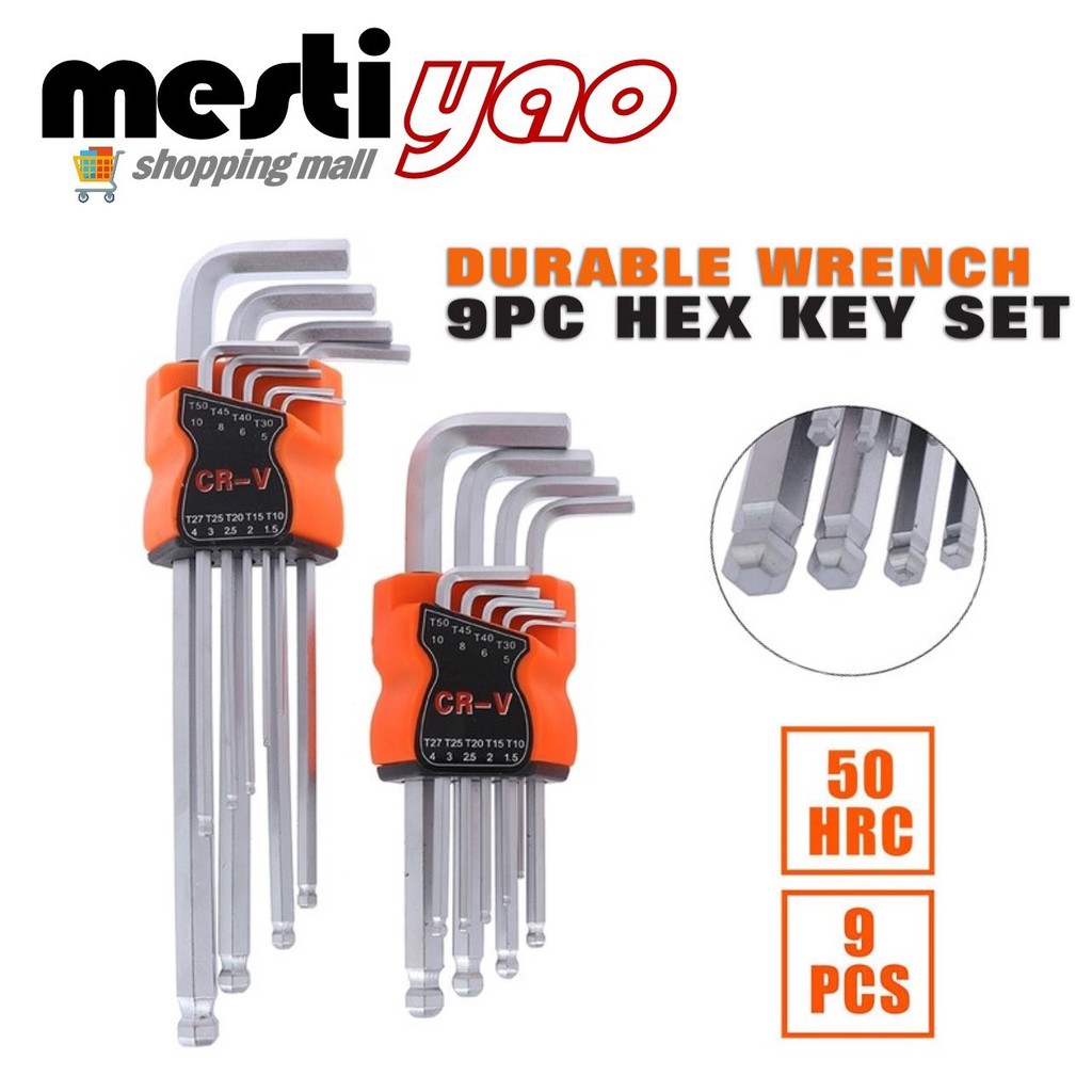 Extra Long 9Pcs Durable Wrench Ball Point Allen Hex Key Set Metric Type ...