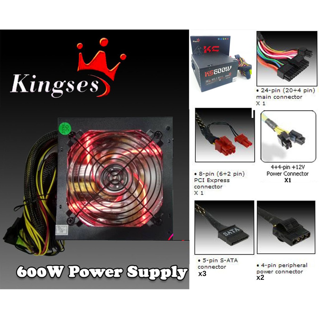 KINGSES KS-600W Desktop Gaming Power Supply PSU KS 600w KS600w 12cm LED ...