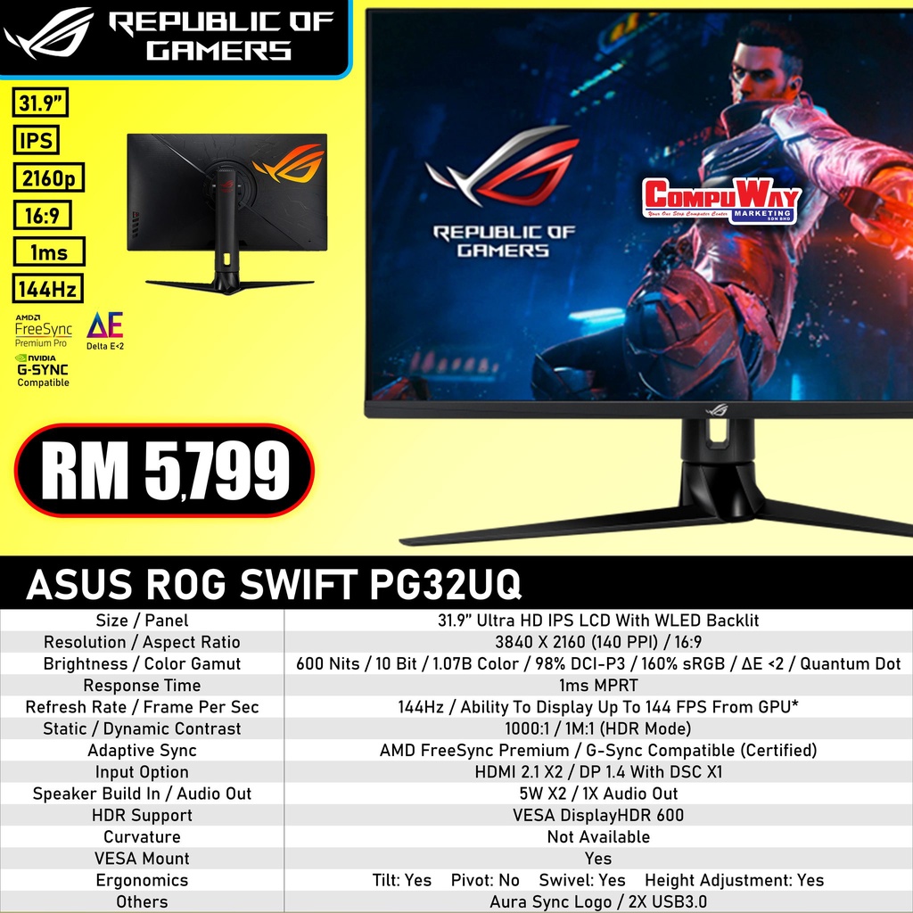 ASUS ROG SWIFT PG32UQ GAMING MONITOR | Shopee Malaysia