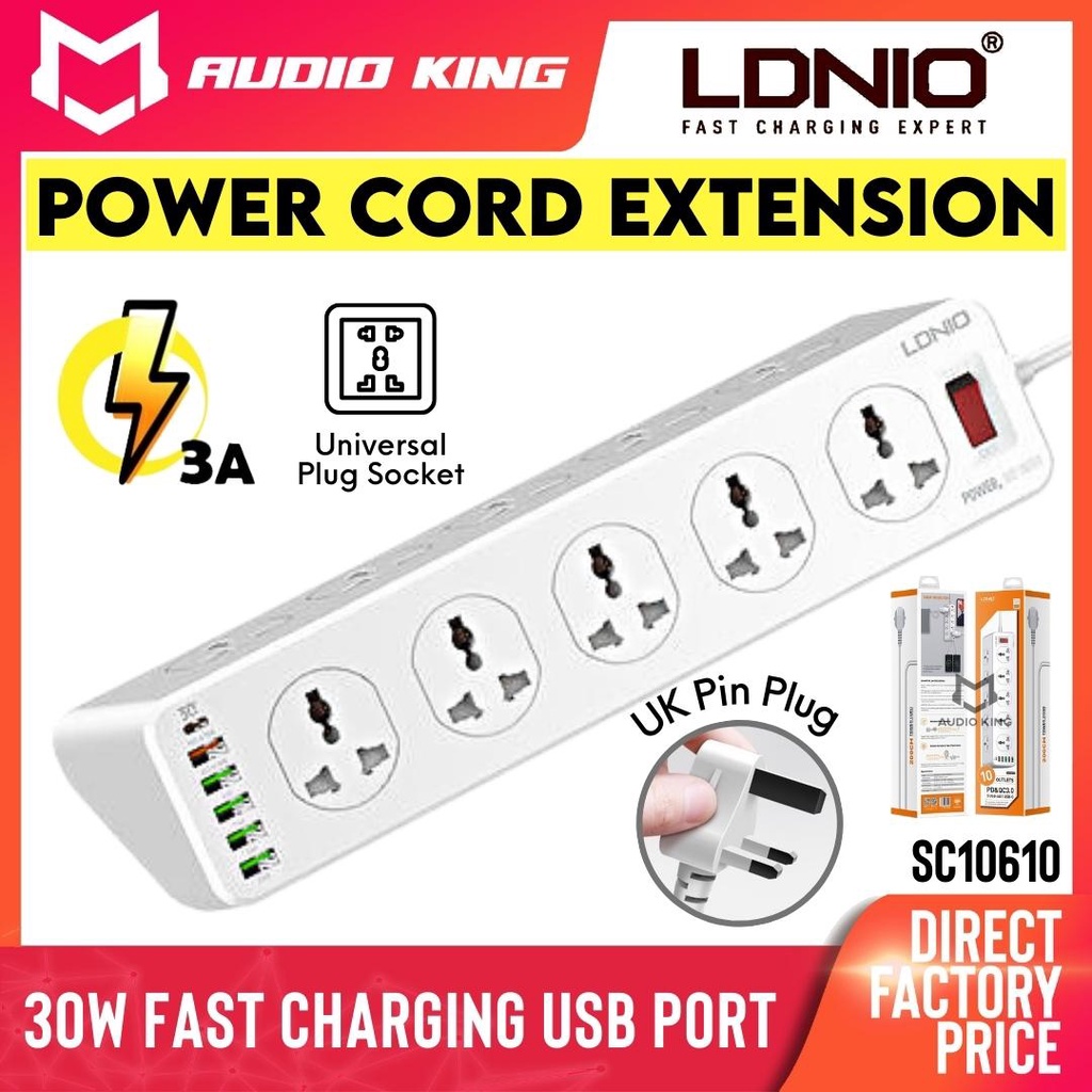 LDNIO Power Socket With USB Port Extention Plug SC10610 Wayar Extension ...