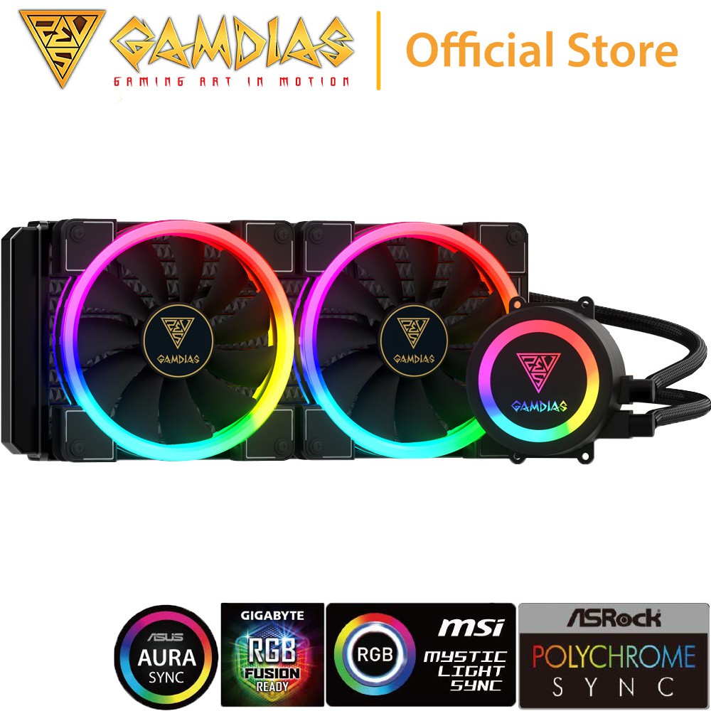 Gamdias CPU Liquid Cooler RGB AIO Radiator Heatsink Fans with Hub and ...