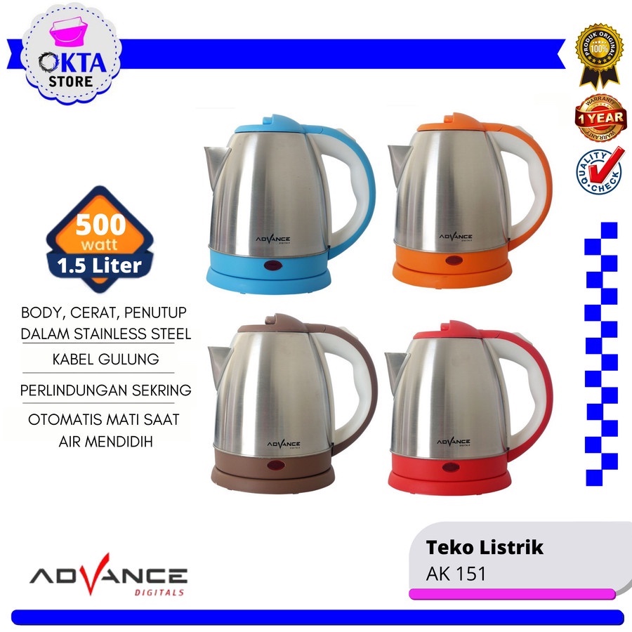 Electric Kettle AK-151 ADVANCE / Electric Kettle Body Stenless 1.5 Ltr ...