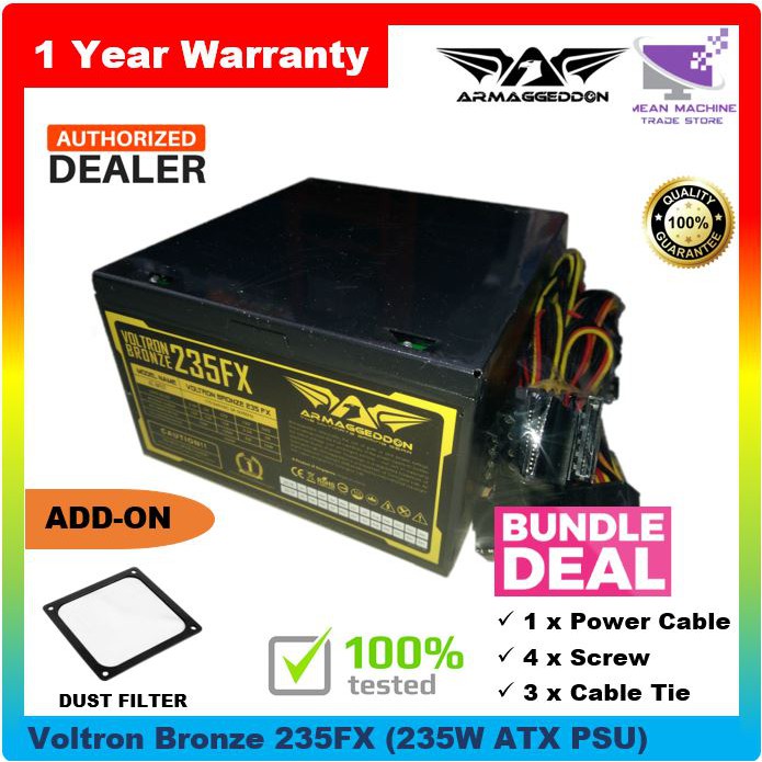 ARMAGGEDDON Voltron Bronze 235FX Non RGB 235W PSU Power Supply PC Power Supply Unit Budget PSU ...