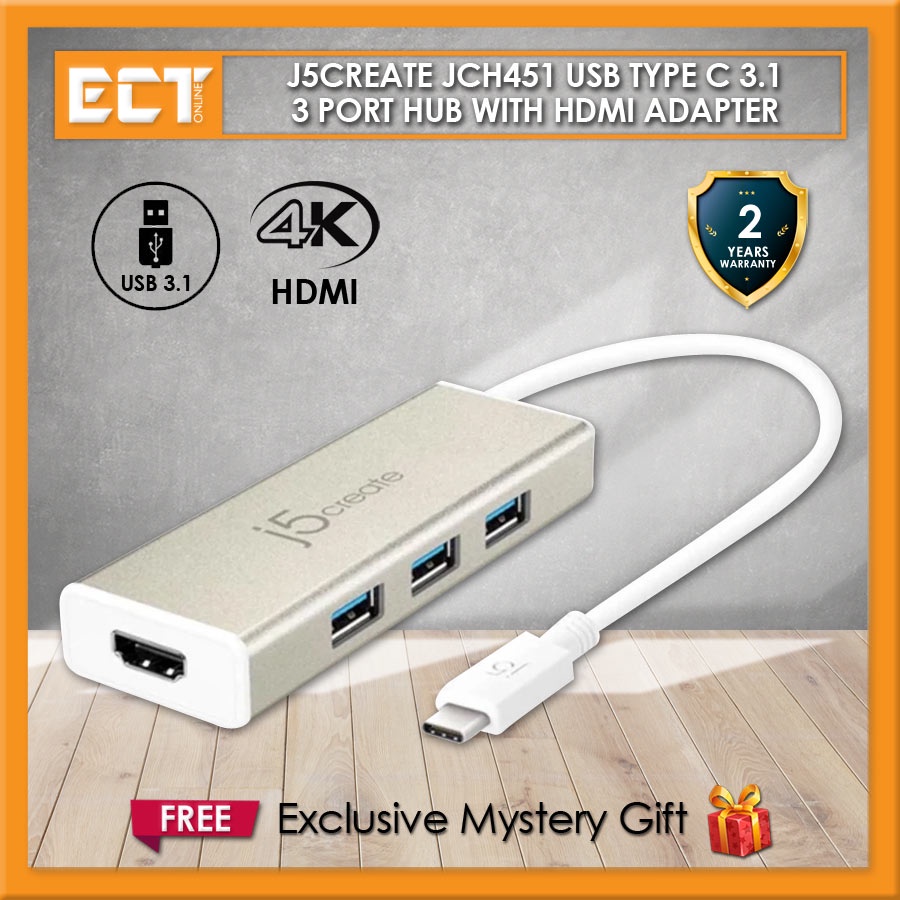 J5Create JCH451 USB Type-C to 4K HDMI / USB 3.1 Hub Converter with ... J5Create JCH451 USB Type-C to 4K HDMI / USB 3.1 Hub Converter with ...