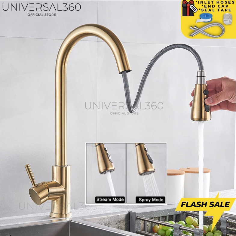 Modern Tap Single Lever Pull Out Spray Faucet Gold Color Kitchen ...