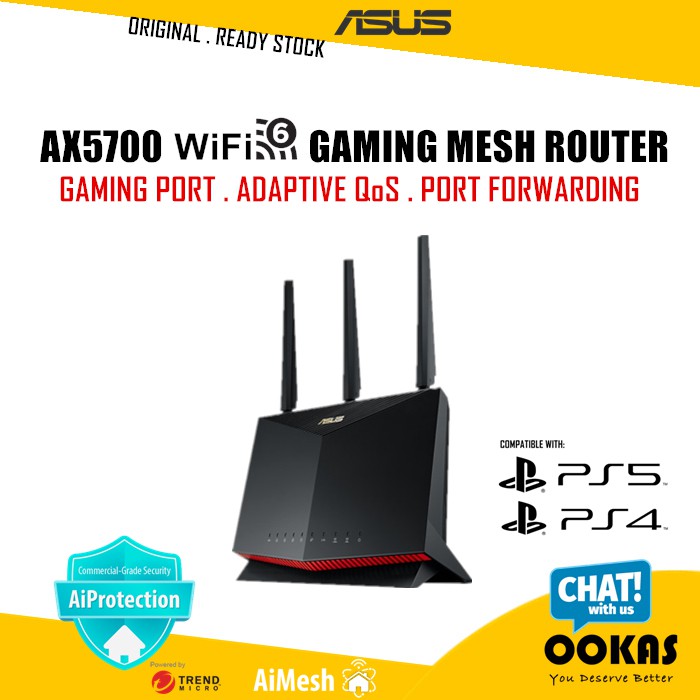 Asus RT-AX86U AX5700 Wifi 6 Gaming Mesh Router 802.11ax With Gaming ...