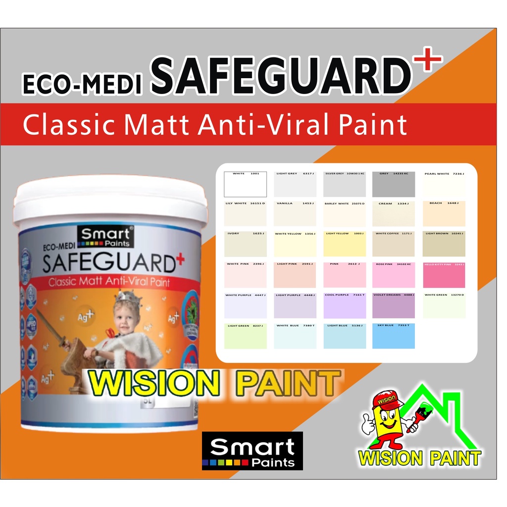 (15L) Smart Paint ECO-MEDI SAFEGUARD+ / Classic Matt Anti-Viral Paint ...