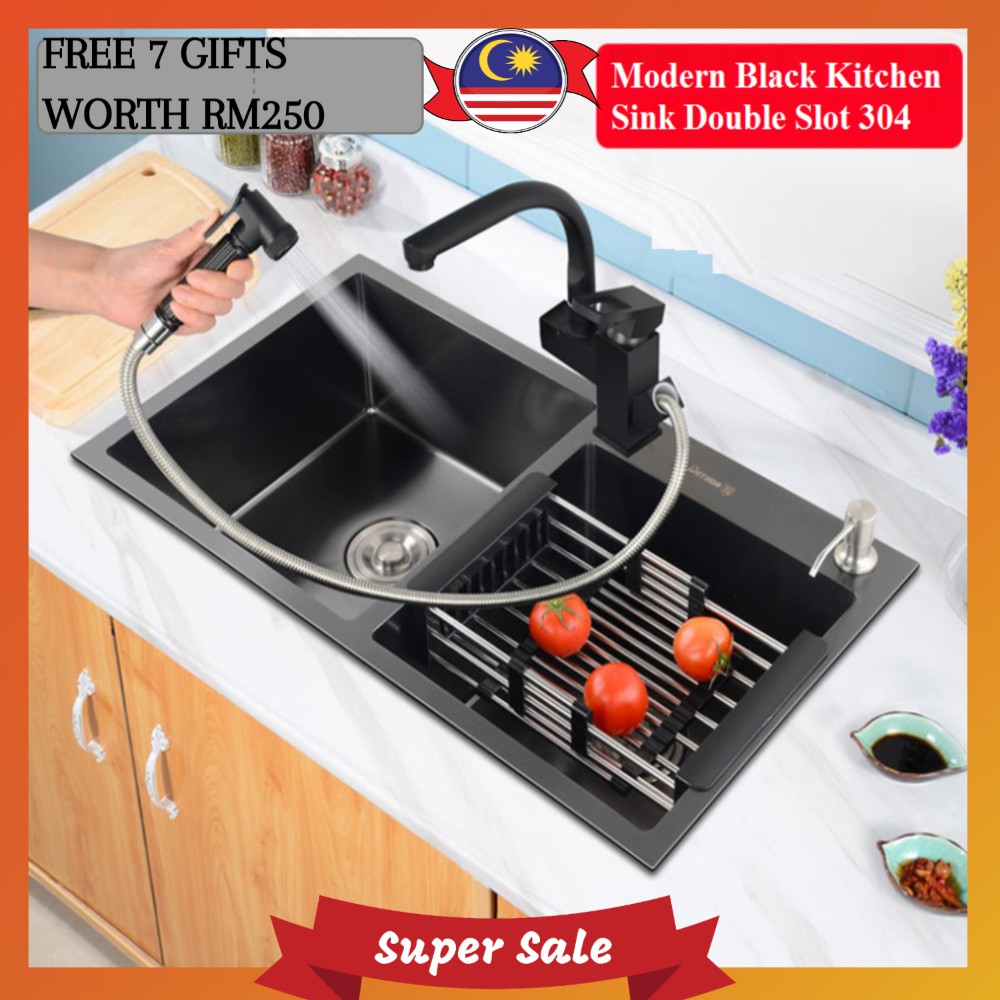 (High Quality) Black Kitchen Sink Double Handmade Nano Stainless Steel ...