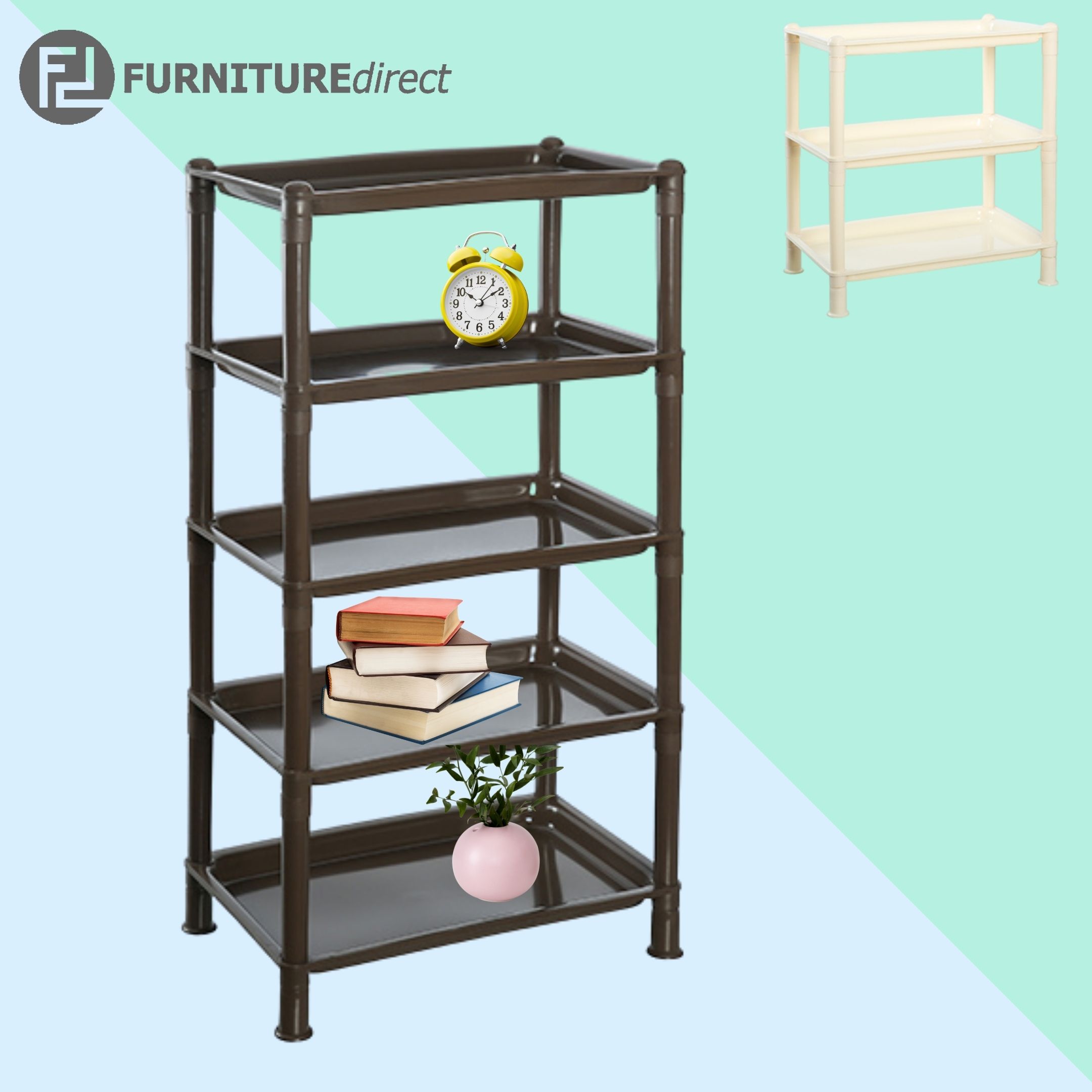 513-5 tier plastic storage rack- black 3 Tier Cream | PGMall