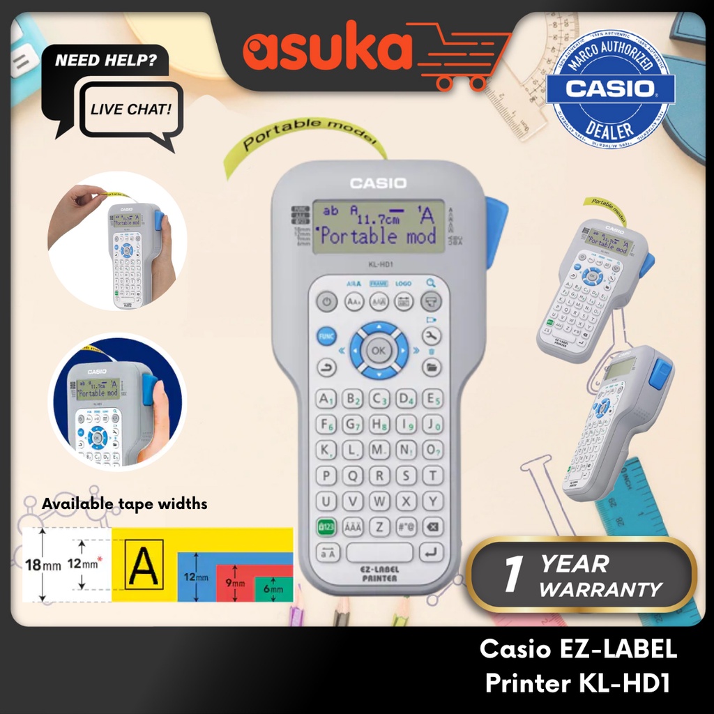 Casio EZ-LABEL Printer KL-HD1 makes it easy to print labels for home, school, and office use ...