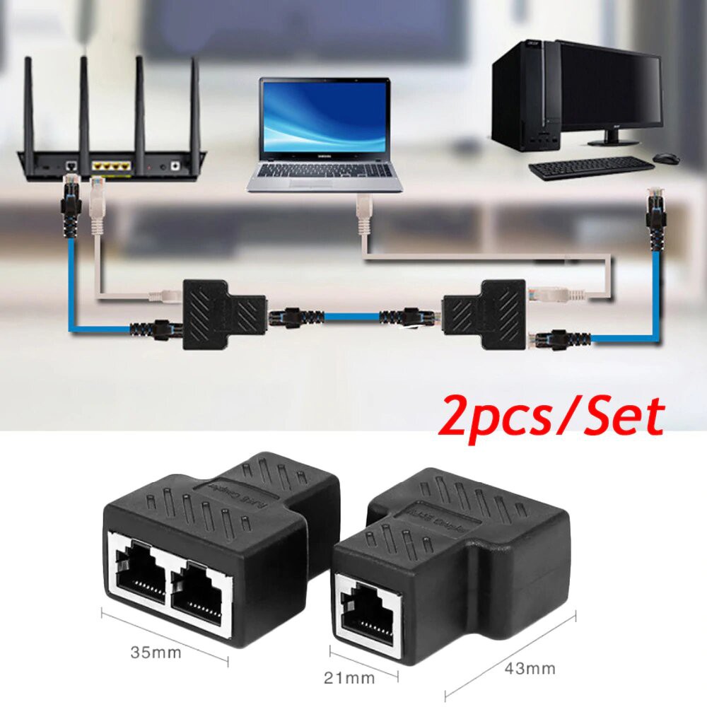 2PCS RJ45 Splitter Network Adapter Connector Split Extension Extender ...