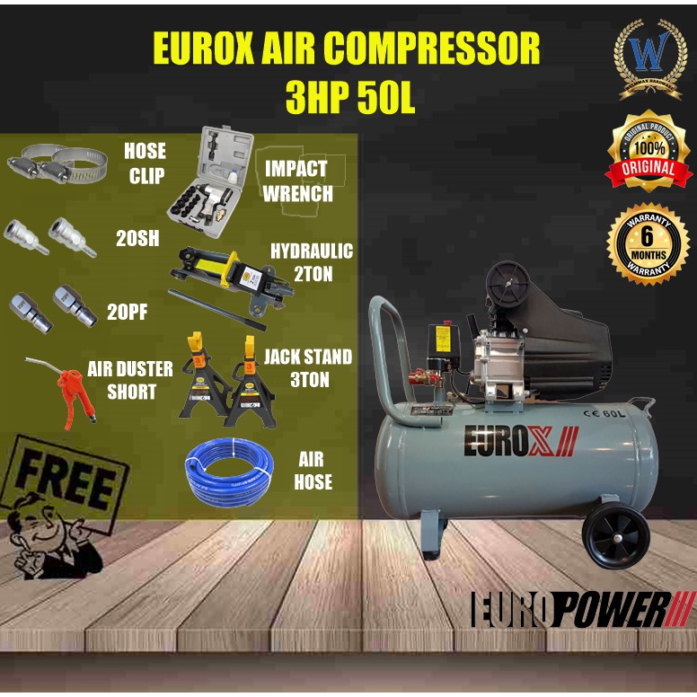 EUROX,UMA AND MOSTAZ AIR COMPRESSOR 3hp 50L EAX-3050 PACKAGE | Shopee Malaysia