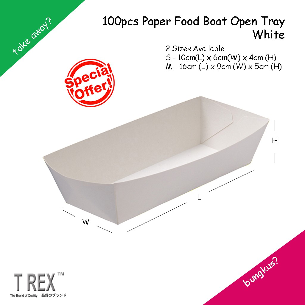 [READY FOLDED][NEW] 100pcs Paper Food Boat Tray / Paper Snack Open Tray ...