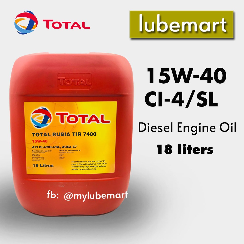 15w40 diesel engine oil- Total Rubia TIR 7400 15W-40 CI4 (18 liters/1 ...