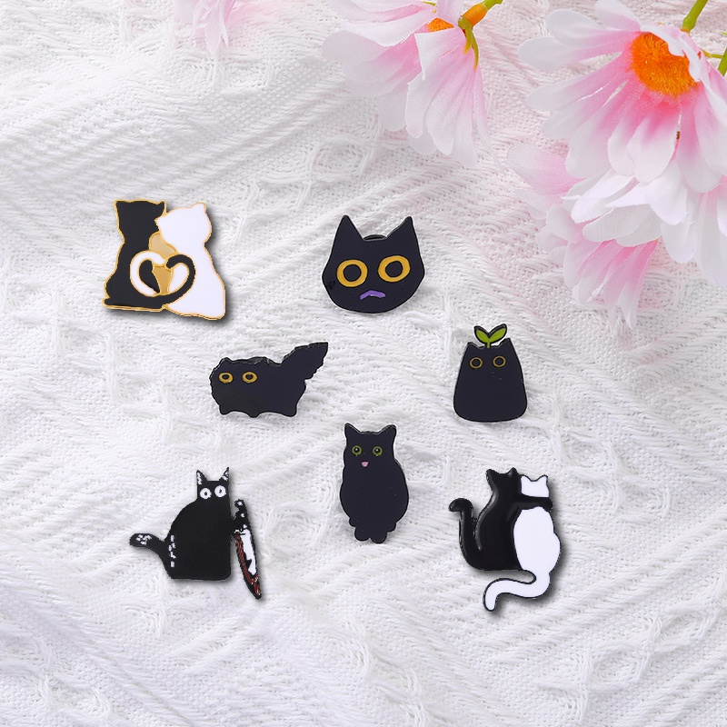 Cute Cartoon Little Black Cat with Big Eyes Animal Pin Black Metal ...