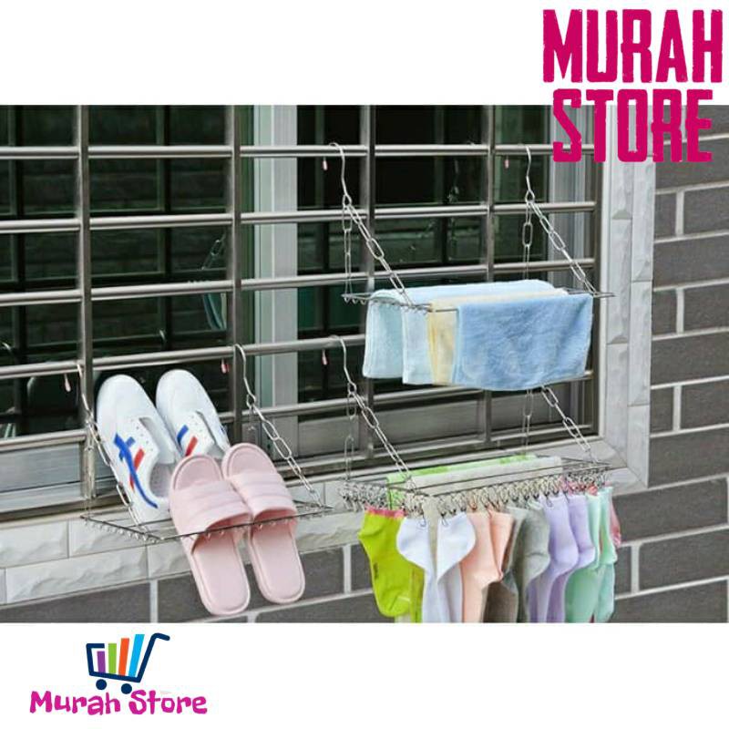 MS ReadyStock Stainless Steel Balcony Hanging Rack Penyangkut Baju Besi ...