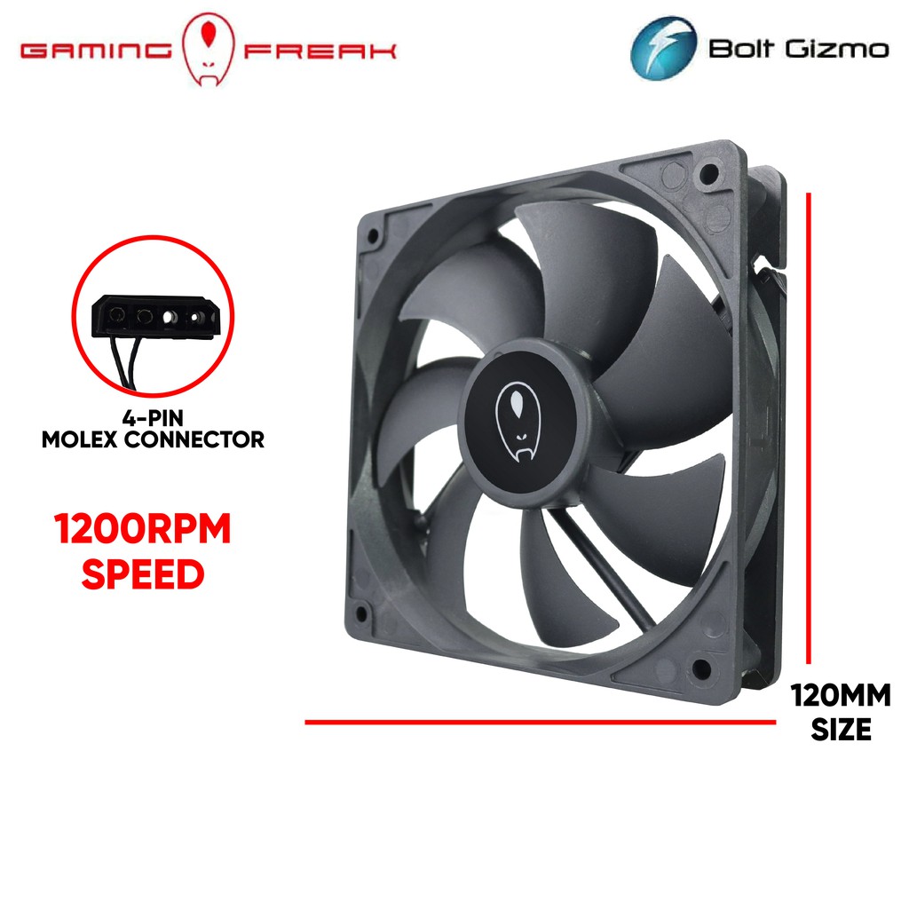 Gaming Freak 120mm Pc fan Black 1200rpm speed 4 Pin Molex Connector Cpu ...
