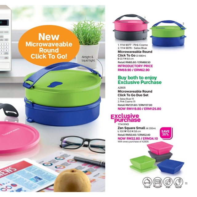 Tupperware Microwaveable Round Click To Go 880ml | Shopee Malaysia