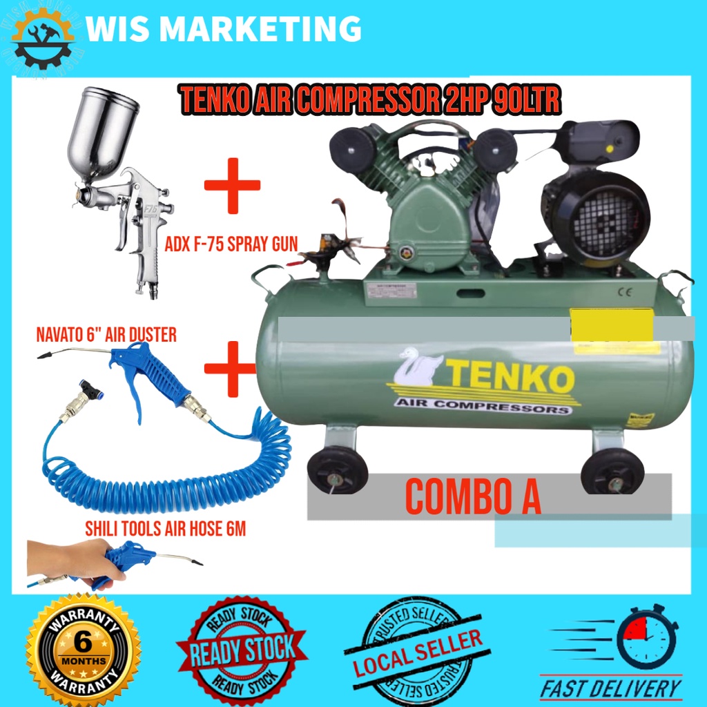 Tenko 2HP Air Compressor 90L 8 Bar Single Phase |PLEASE MAKE ONE ORDER ...