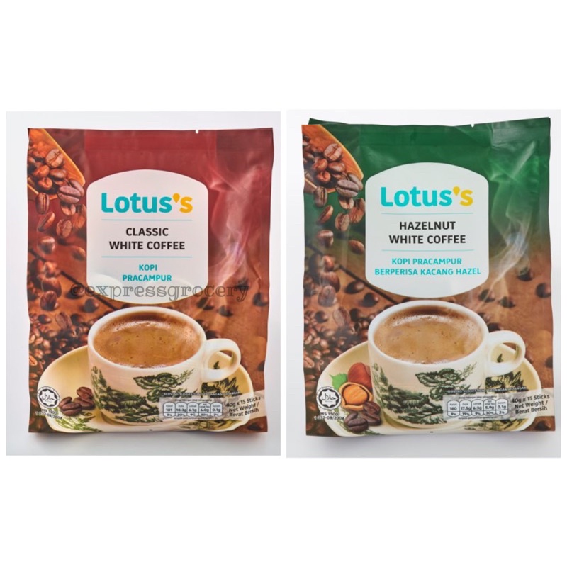 Lotus's Classic / Hazelnut White Coffee Kopi Tesco 15 Sticks x 40g ...