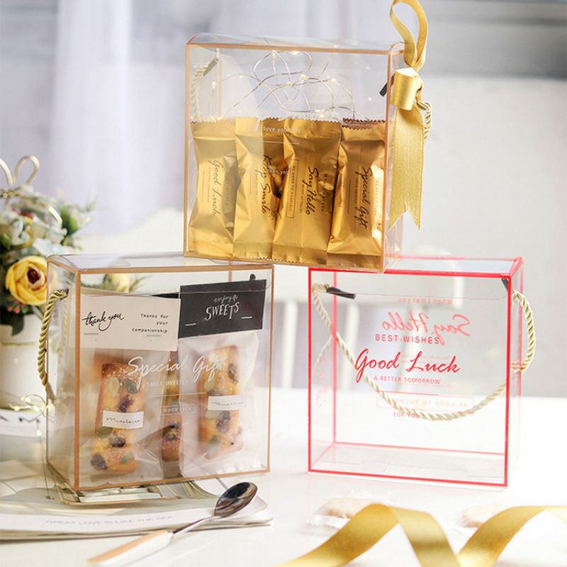 Transparent PVC Square Gift Box Plastic Clear Box with Gold Line ...