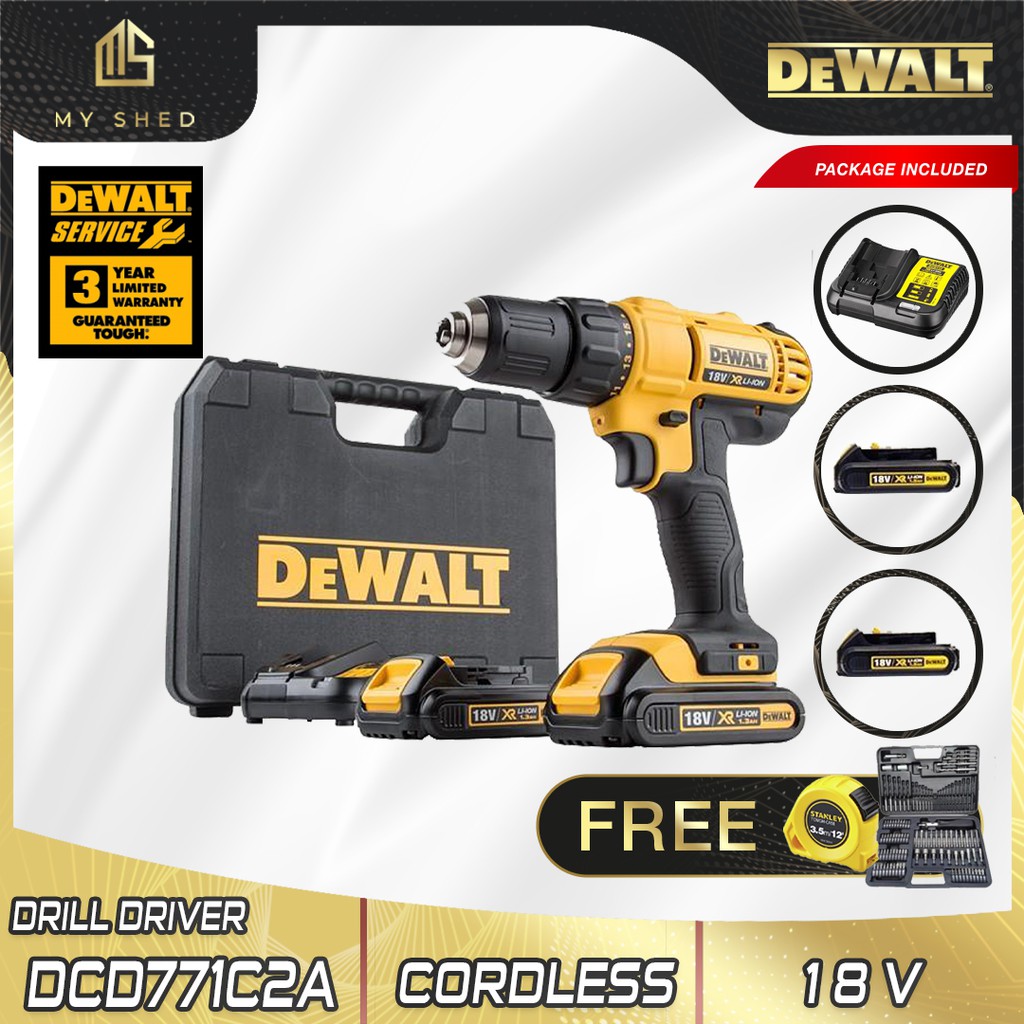 DEWALT DCD771C2A-B1 18V Cordless 13mm Drill Driver With 109pcs Standard ...