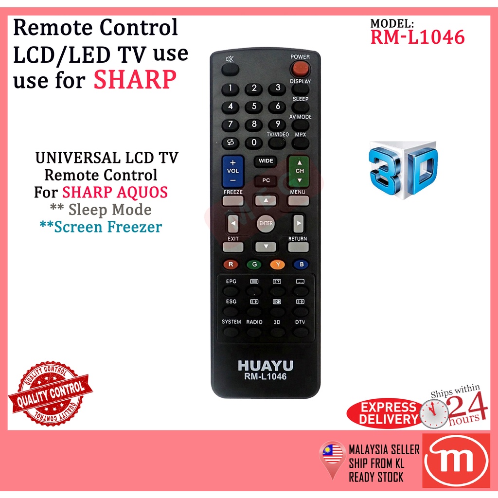 SHARP LCD / LED TV REMOTE CONTROL REPLACEMENT HUAYU (RM-L1046) | Shopee Malaysia