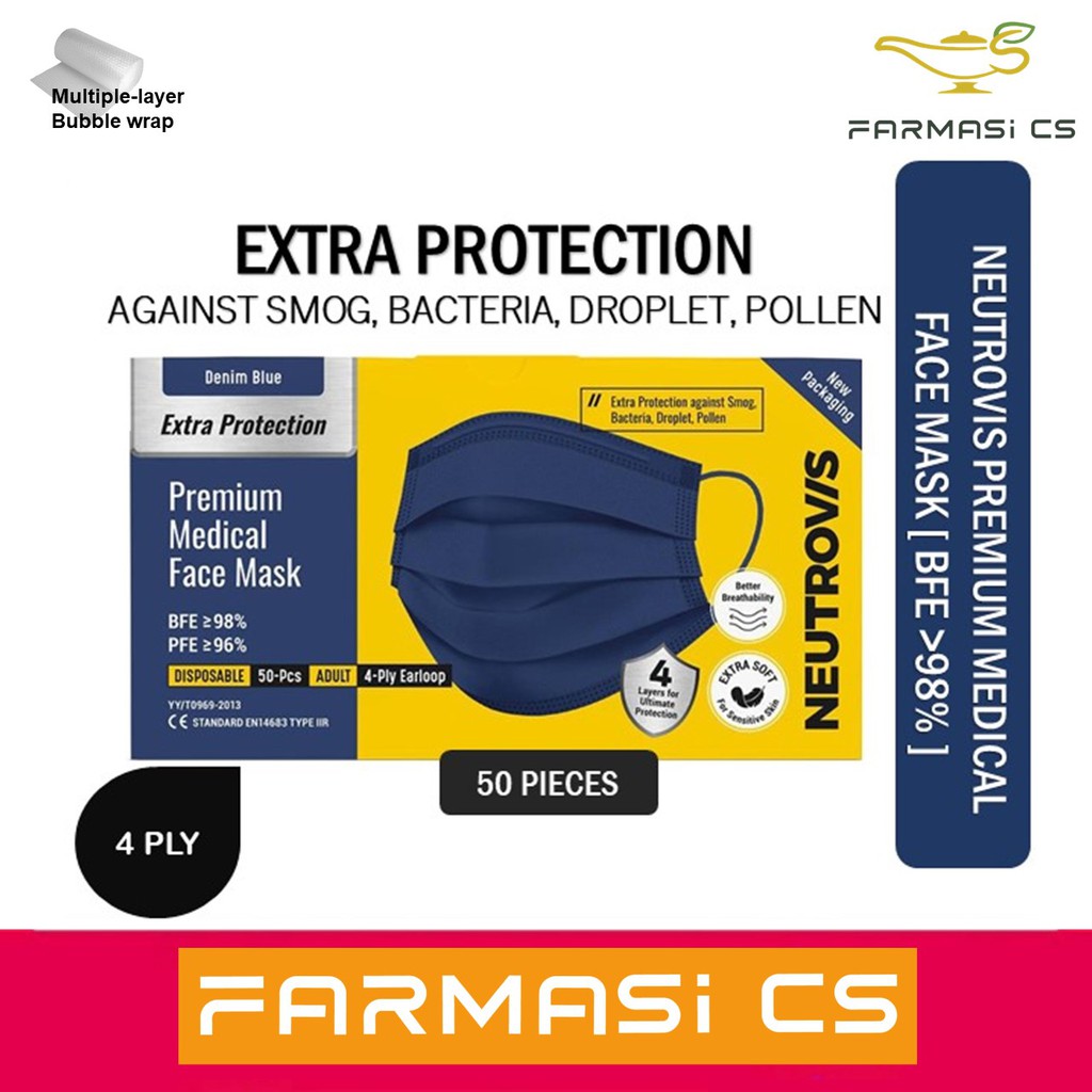 Neutrovis 4 PLY Ear Loop Premium Medical Face Mask ( Denim Blue ) 50 ...