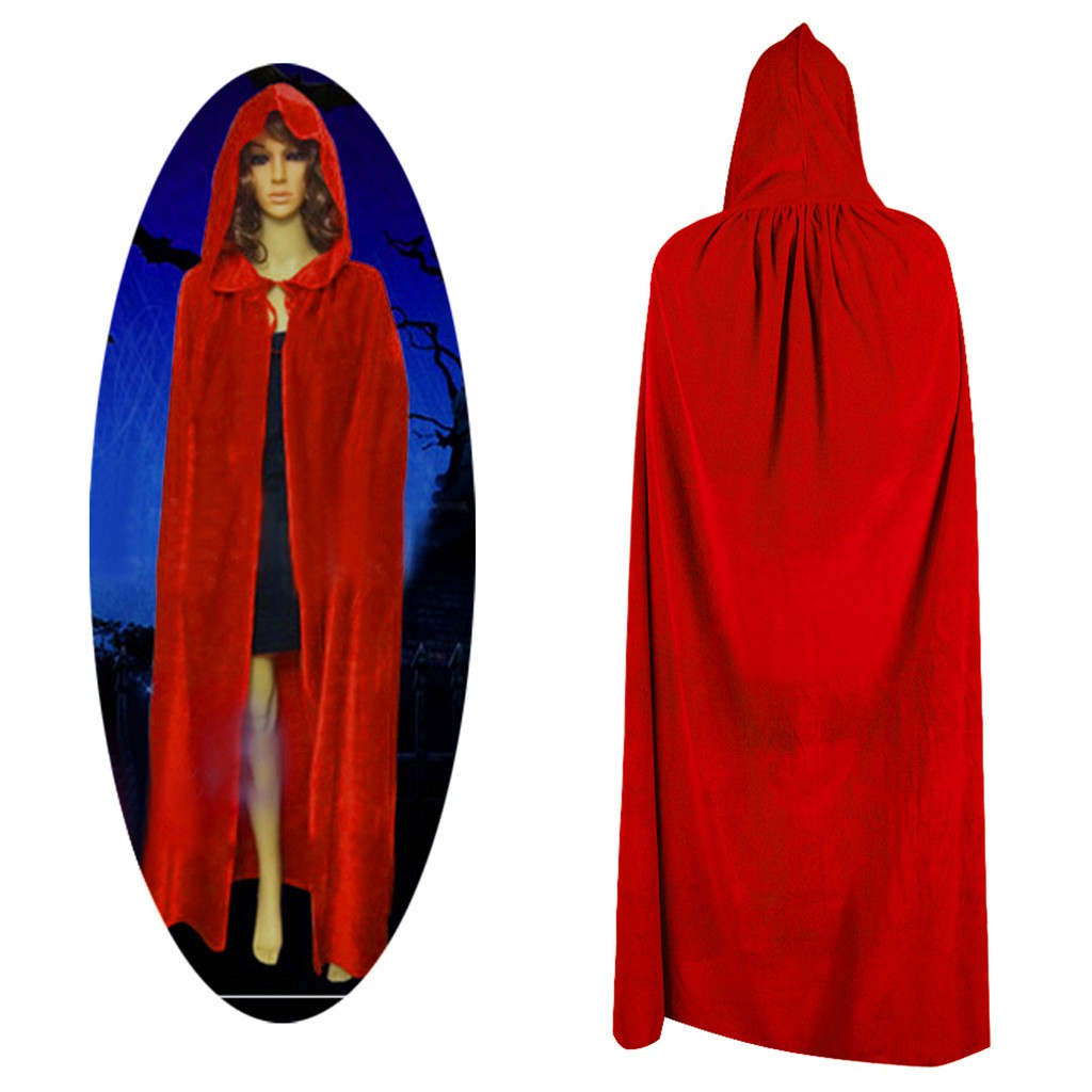 Halloween Witch Velvet Cloak Adult Hooded Cape Wedding Costume Robe ...